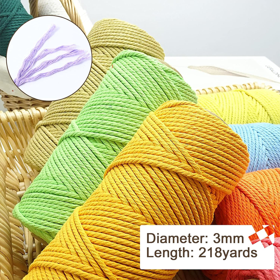 Macrame Cord, Vivimee 3mm x 218 Yard (About 200m) Natural Cotton ...