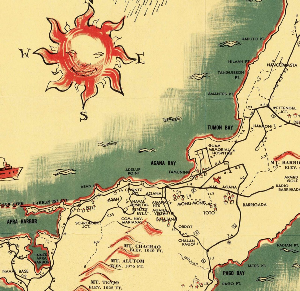 Pictorial Road Map of Guam Wall Art Mountains Villages Poster Print ...