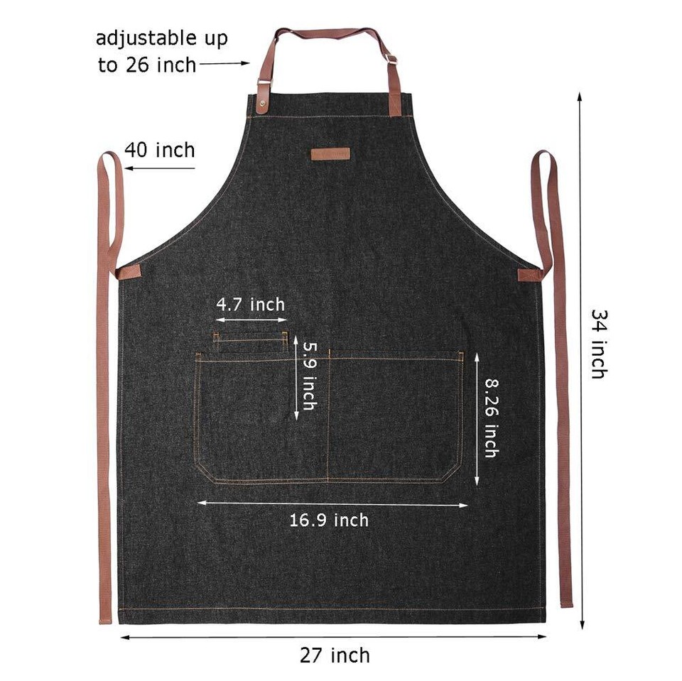 Kitchen Cooking Apron With 3 Pockets For Men Women Professional Black ...