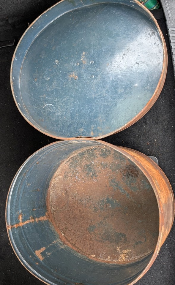 2 x Vintage Military Metal Hat Box Tin with Hasp Old Antique Oval ...