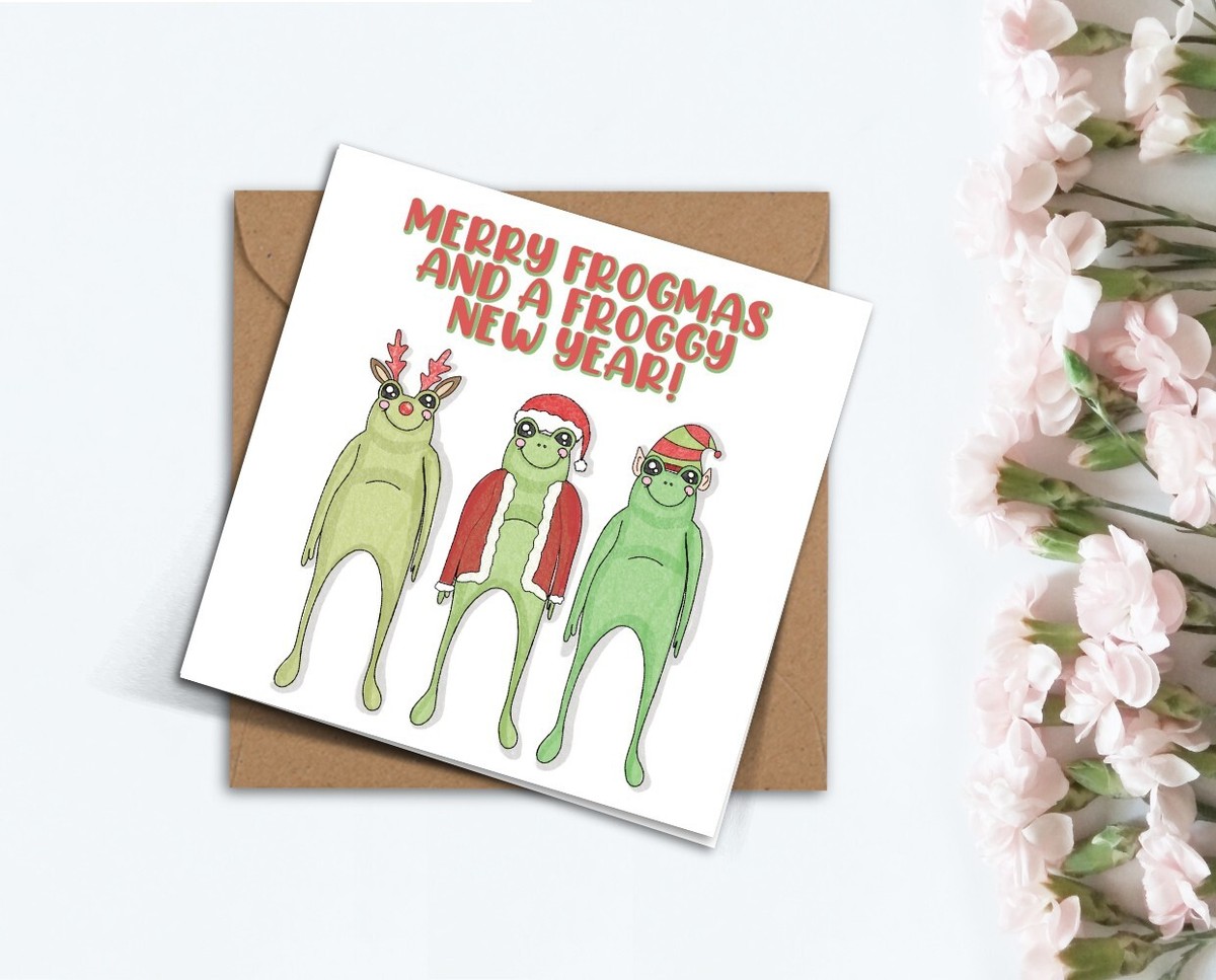 Frog Christmas Cards Festive Frog Themed Christmas Card , Greetings,