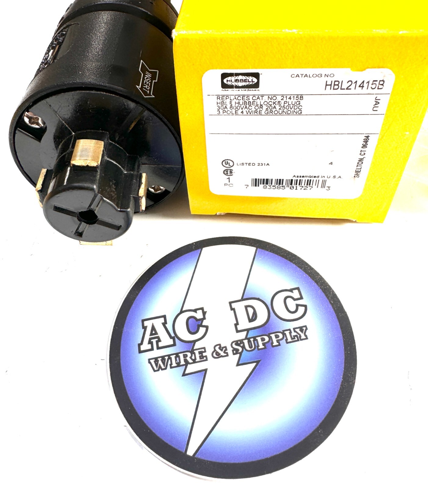 Hubbell Hbl21415b Locking Plug, 20/30 A, 250V Dc/600V Ac, 3 Poles, 3 ...