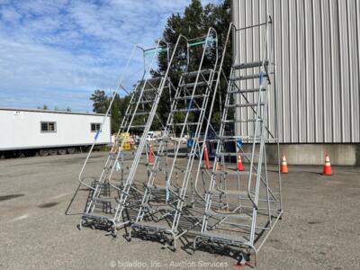 Lot of (3) Uline 10 Step Rolling Metal Step Safety Ladder Platform ...
