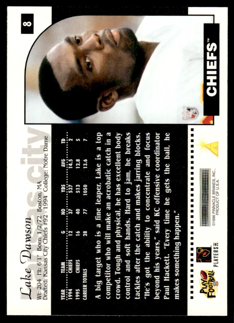 1996 Score Football Card Lake Dawson Kansas City Chiefs #8 | eBay