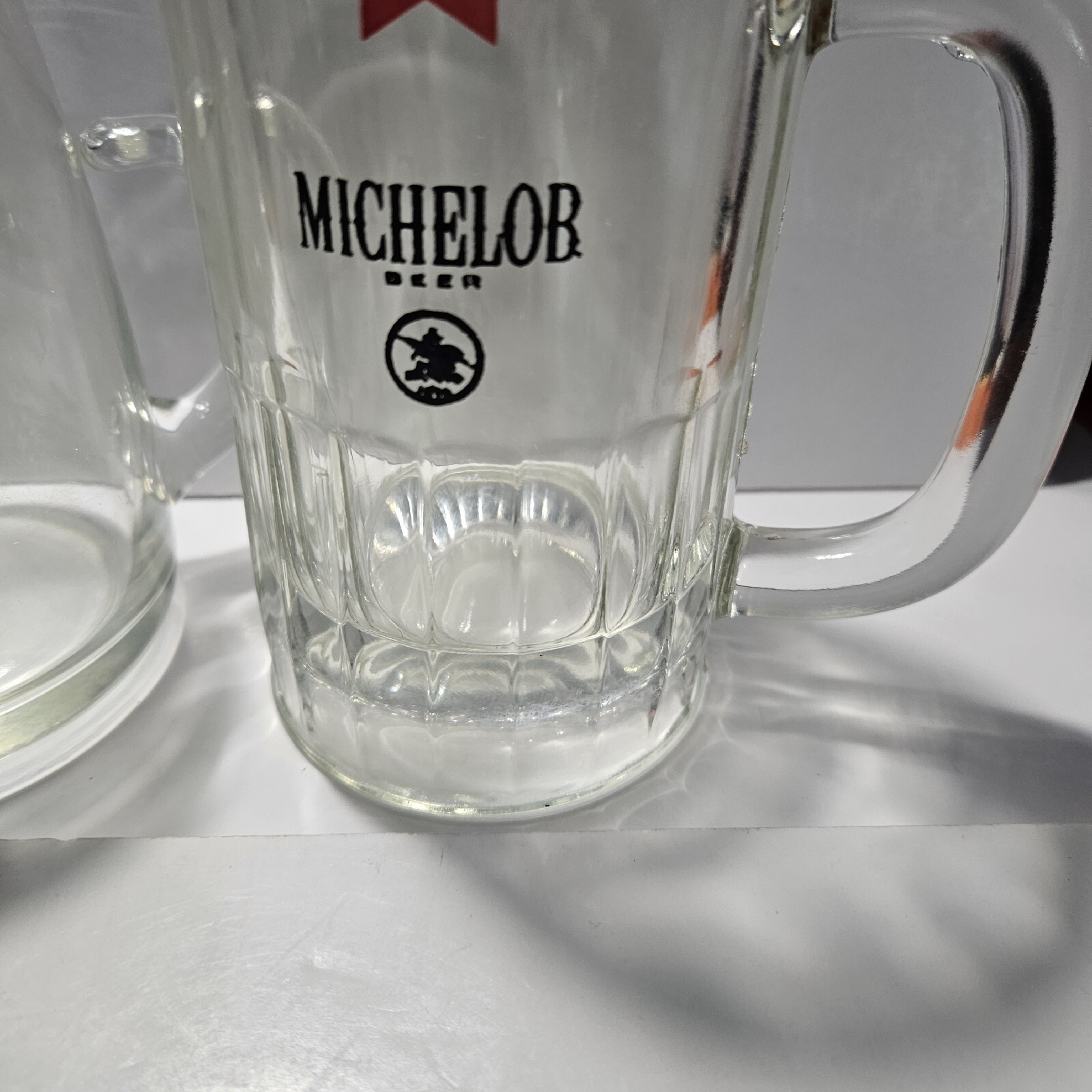 Lot of 2 Vintage Michelob Glass Beer Mugs Etched Logo, Red Ribbon Logo ...
