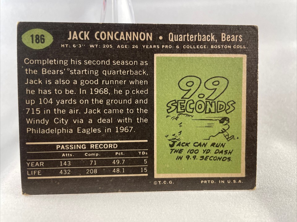 Jack Concannon 1969 Topps Football #186 Chicago Bears | eBay