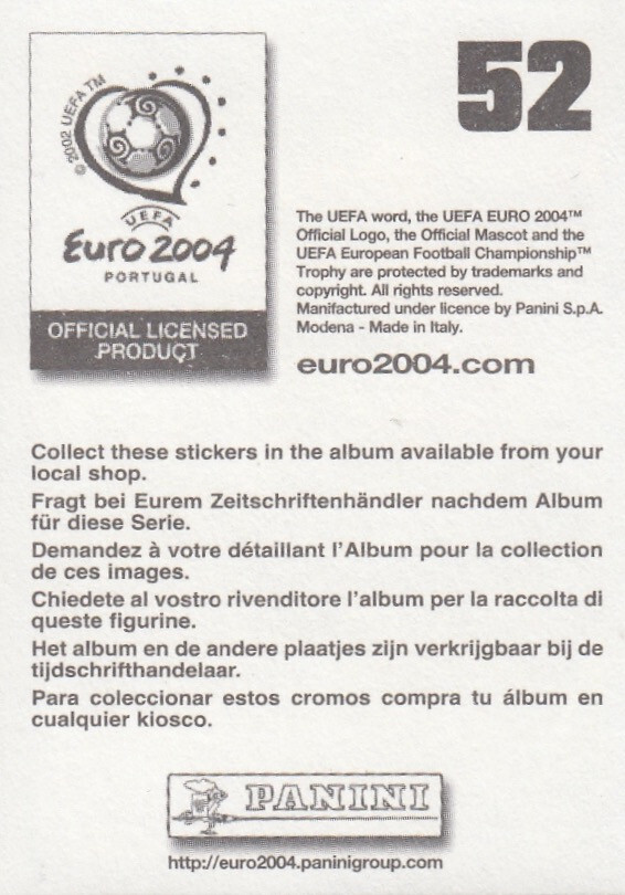 Panini Sticker Fußball Euro 2004 Nr. 52: Sergei Ovchinnikov RUS Hellas ...