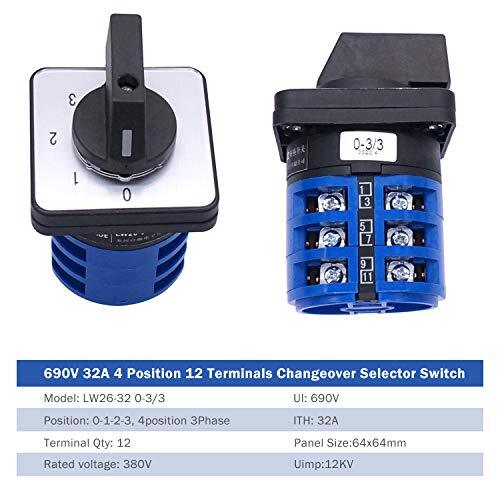 Universal Changeover Switch 32A 690V 4 Position 12 Terminals Latching ...