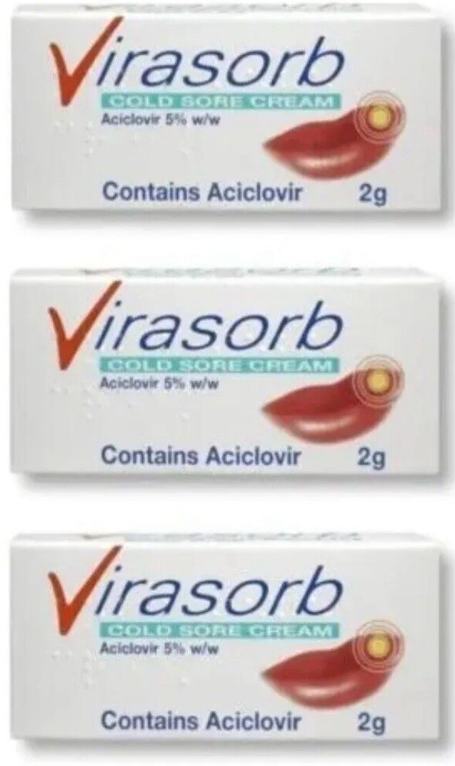 3x Virasorb Cold Sore Cream 2g 5% w/w Lip Virus BBE Atleast 10/2025 ...