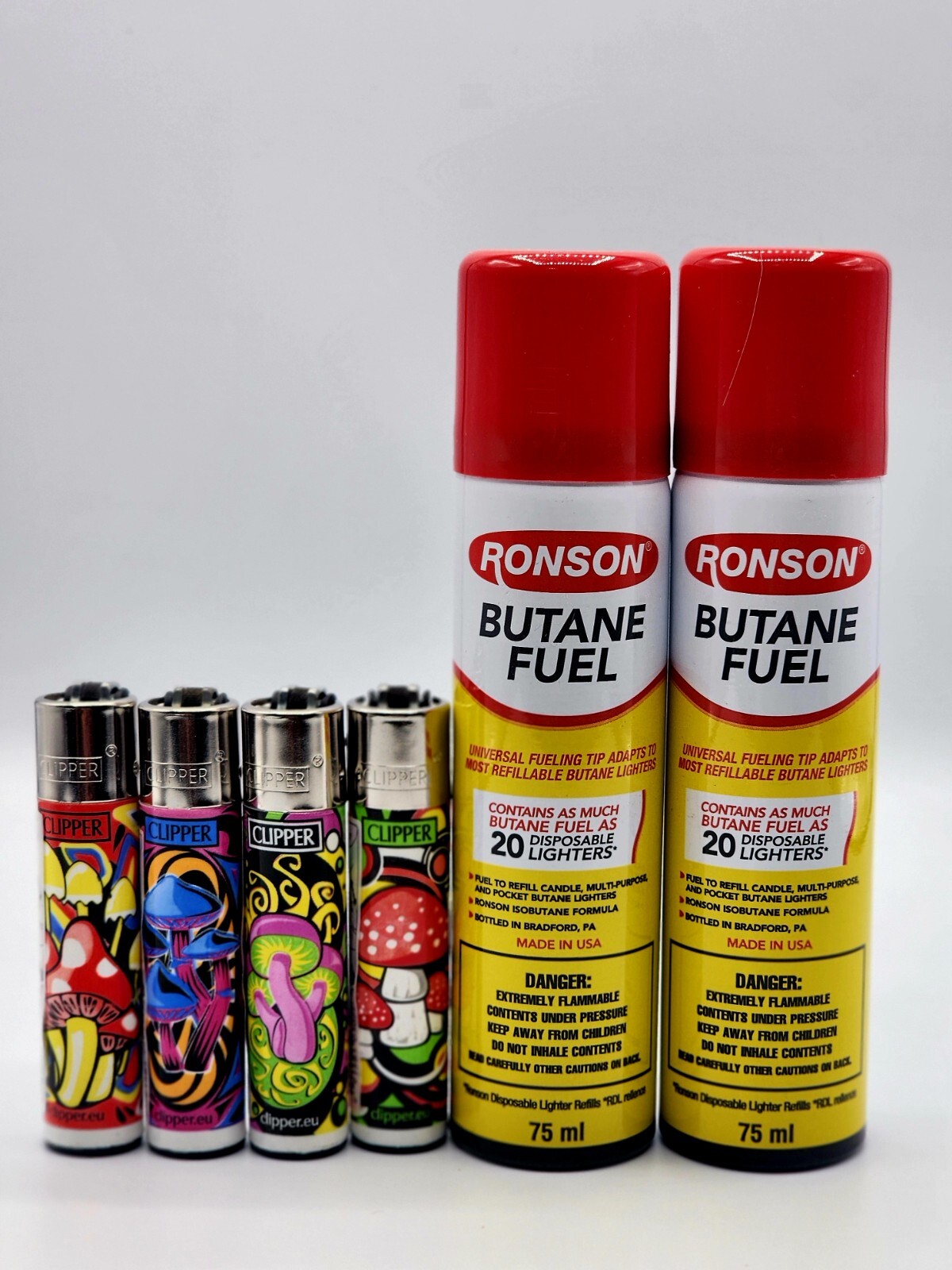 2 X Ronson Butane Fuel 75ml + 1 X Clipper Mush n Go reusable Ltg. (US ...