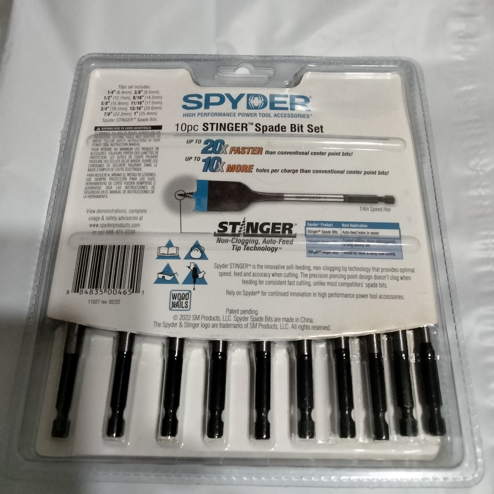 Brand New Spyder Stinger 10 PC. Spade Bit Drill Set Power Tool ...