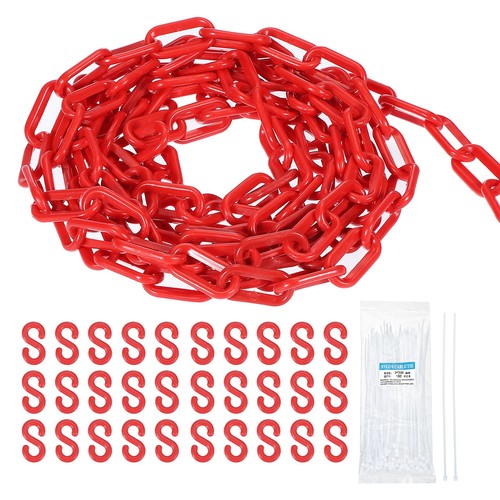 150 FT Plastic Chain Safety Chain with Zip Ties and S-Hooks Red ...