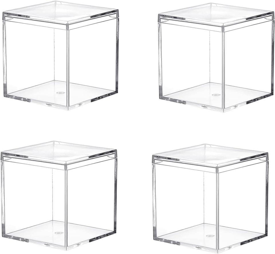 Clear Acrylic Box with Lid, 4 Pack Acrylic Plastic Square Cube Small ...
