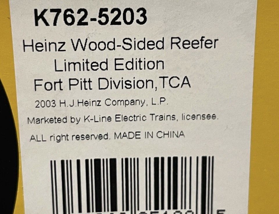 K-LINE HJ HEINZ BAKED BEANS WOODSIDE REEFER CAR! O SCALE PITTSBURGH PA ...