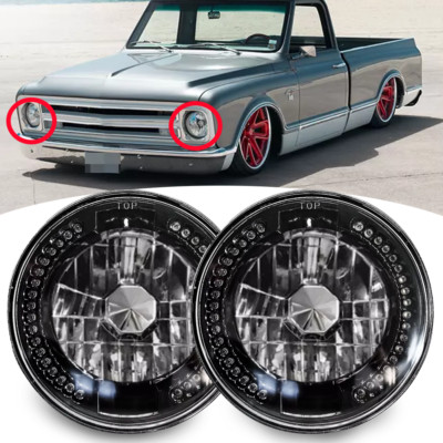7 inch Round LED Headlights Black Sealed Beam For Chevy C10 C20 C30 ...
