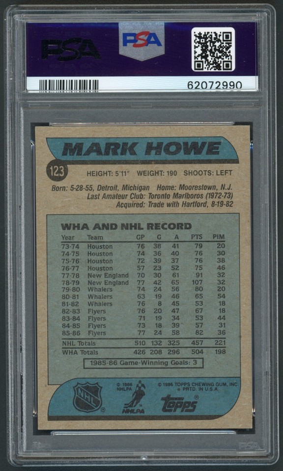 1986 Topps Mark Howe Philadelphia Flyers #123 PSA 8 NM-MT | eBay