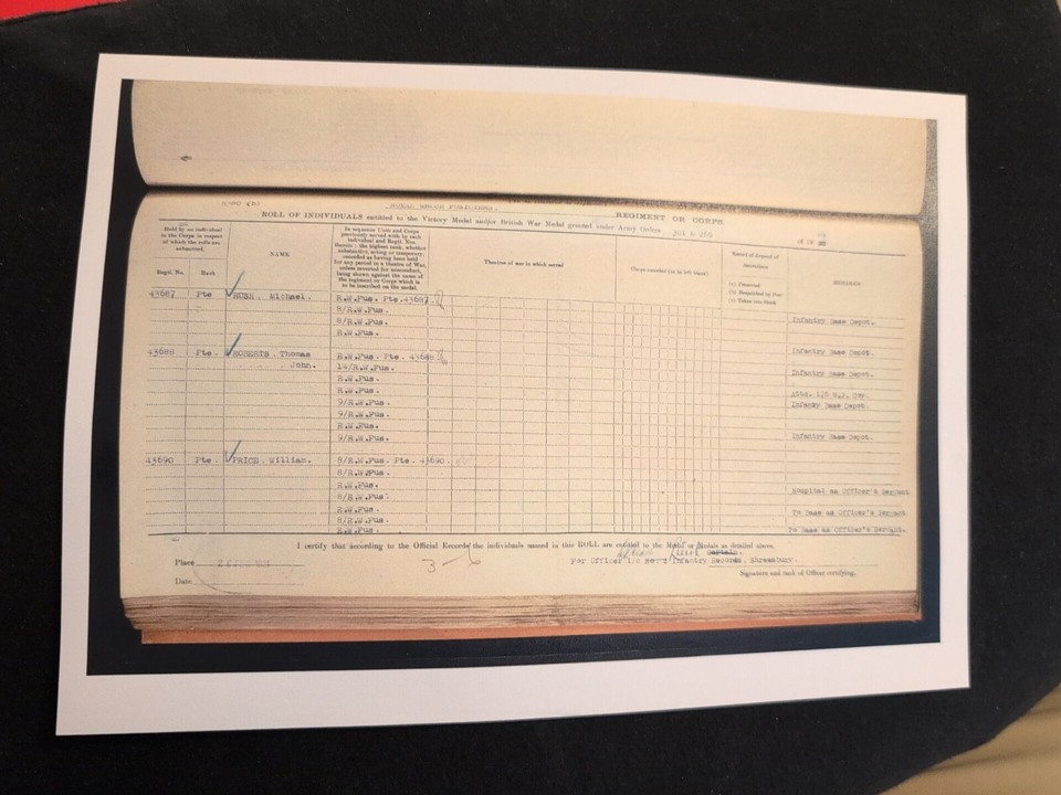 WW1 Medal 43690 William Price 8th Royal Welch Fusiliers Officer's ...