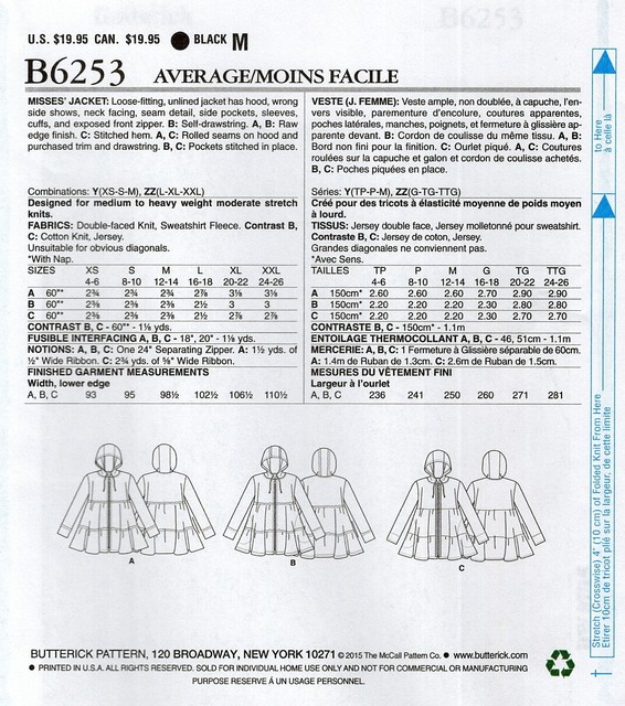 Butterick 6253 Tiered Jackets With Hood Katherine Tilton 4-14 Sewing ...