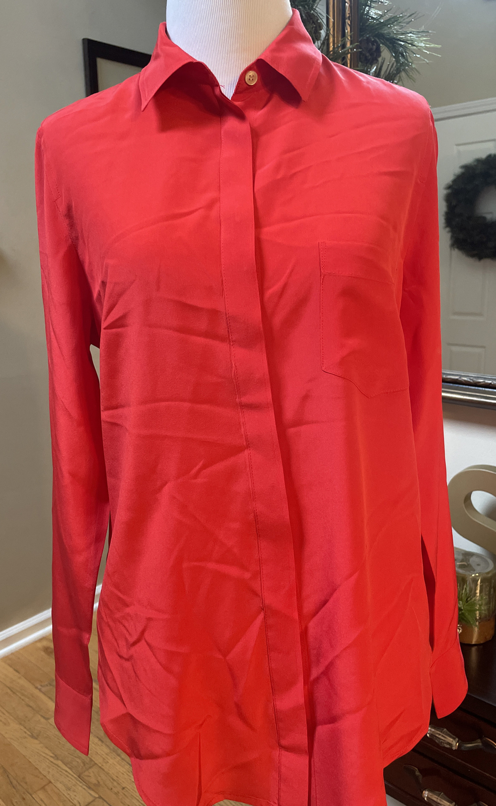 J. CREW Silky RED Button Up Blouse Shirt Top SZ 6 Lon… - Gem