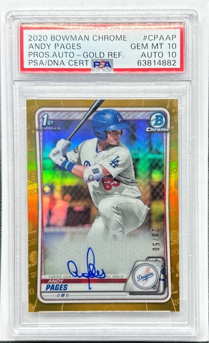 2020 Bowman Chrome Andy Pages 1st Gold Refractor Auto #23/50 PSA 10 GEM ...