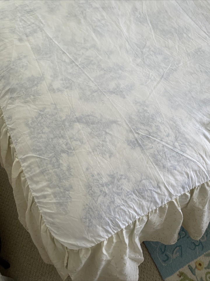 King Size Dust Ruffle Bed Skirt Ivory Beige Eyelet Trim Made In USA 13 ...