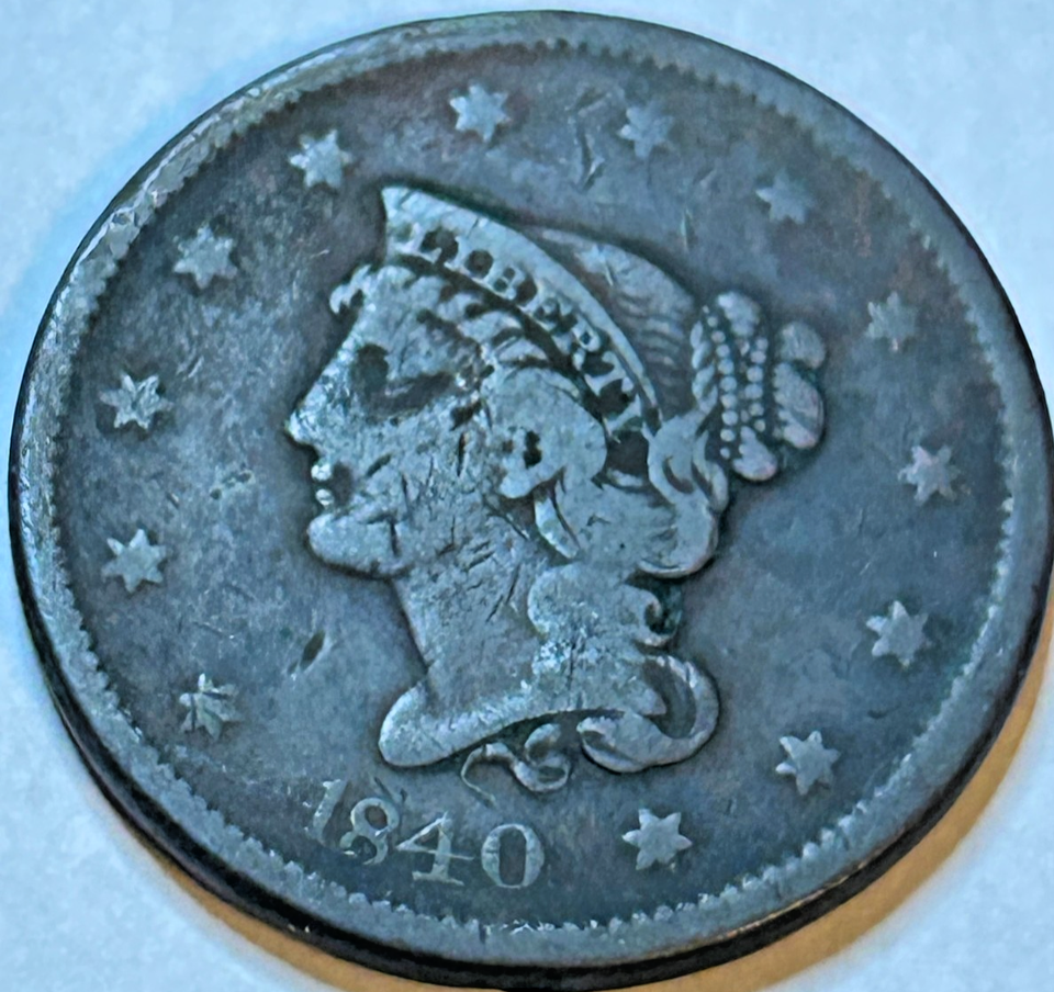 1840 Coronet Head Large Cent, Small Date, LG 18 Full Liberty - B16-31 ...