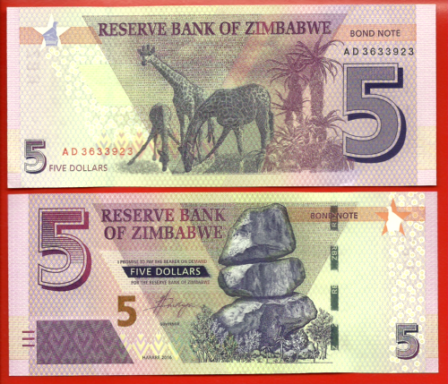 1 x ZIMBABWE 5 DOLLAR BANKNOTE- 2016 P NEW-aUNC BOND NOTE / CURRENCY | eBay