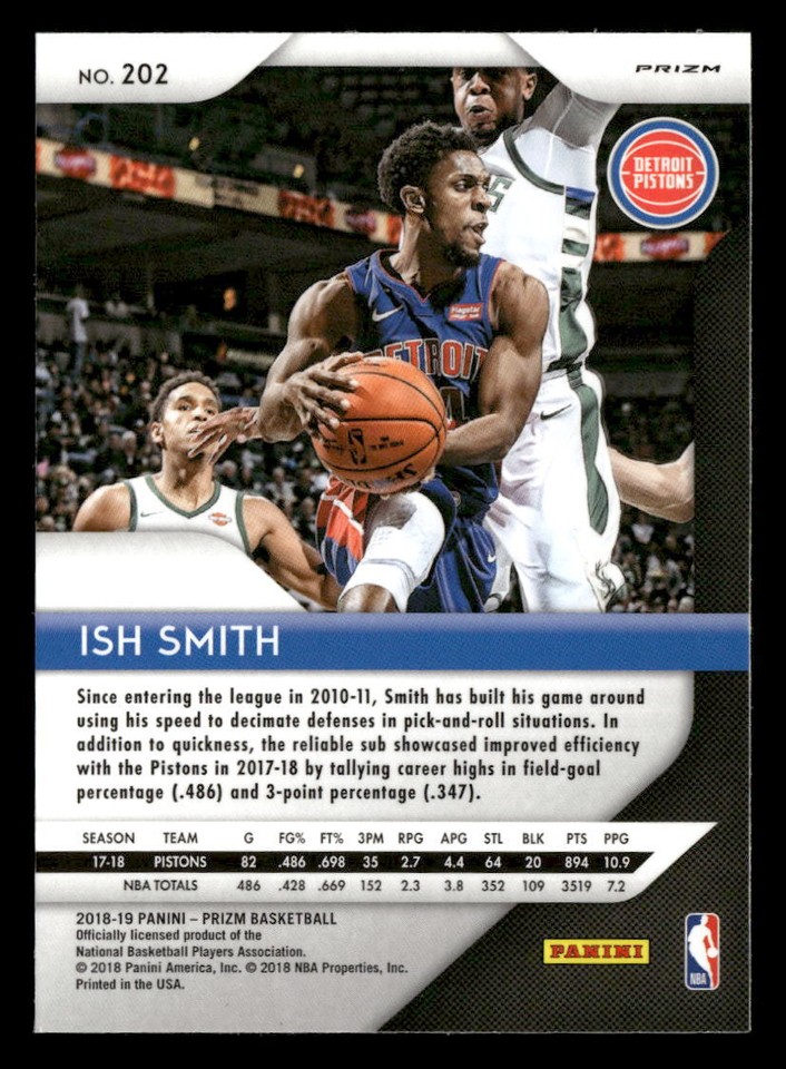 2018-19 Panini Prizm Ish Smith #202 GREEN Detroit Pistons | eBay