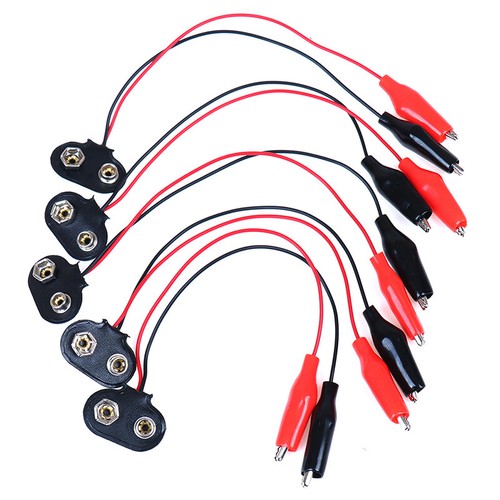 5Pcs 9V Battery Clip Power Cable Testing Line Adapter to Alligator Clip ...