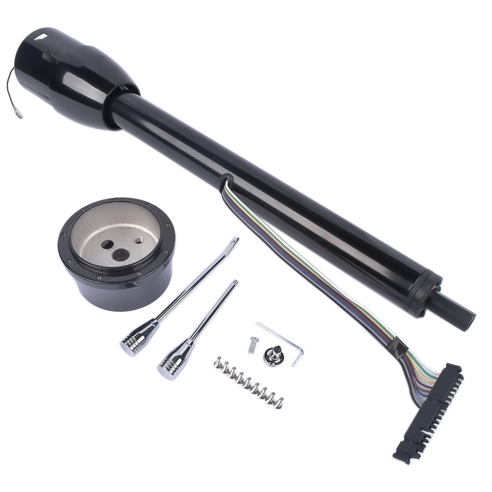 28" Black Stainless Tilt Steering Column Manual Floor Shift No Key with ...