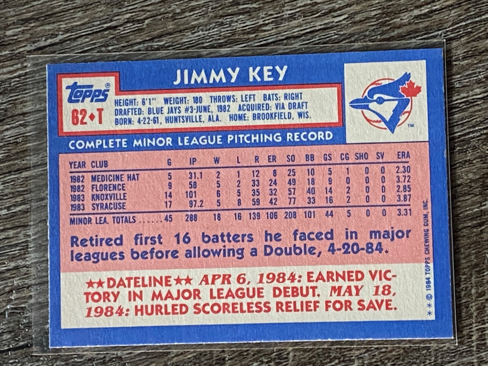 1984 Topps Traded Jimmy Key Card #62T NM-MT Sharp! Rookie RC Toronto ...