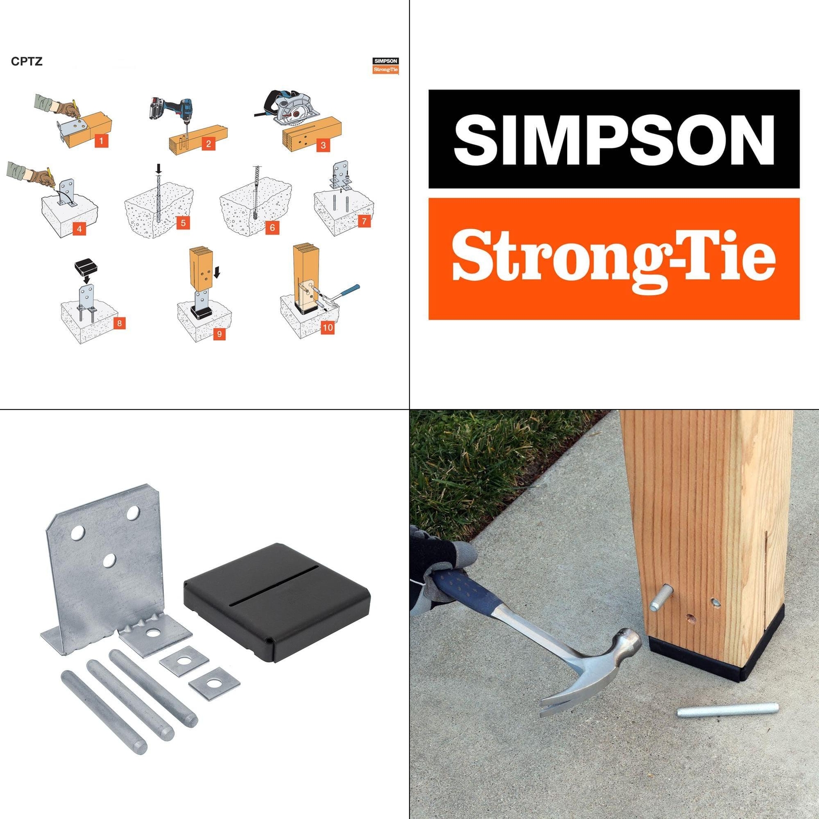 Cptz Zmax Galvanized Concealed Post Base For 6x6 Nominal Lumber ...