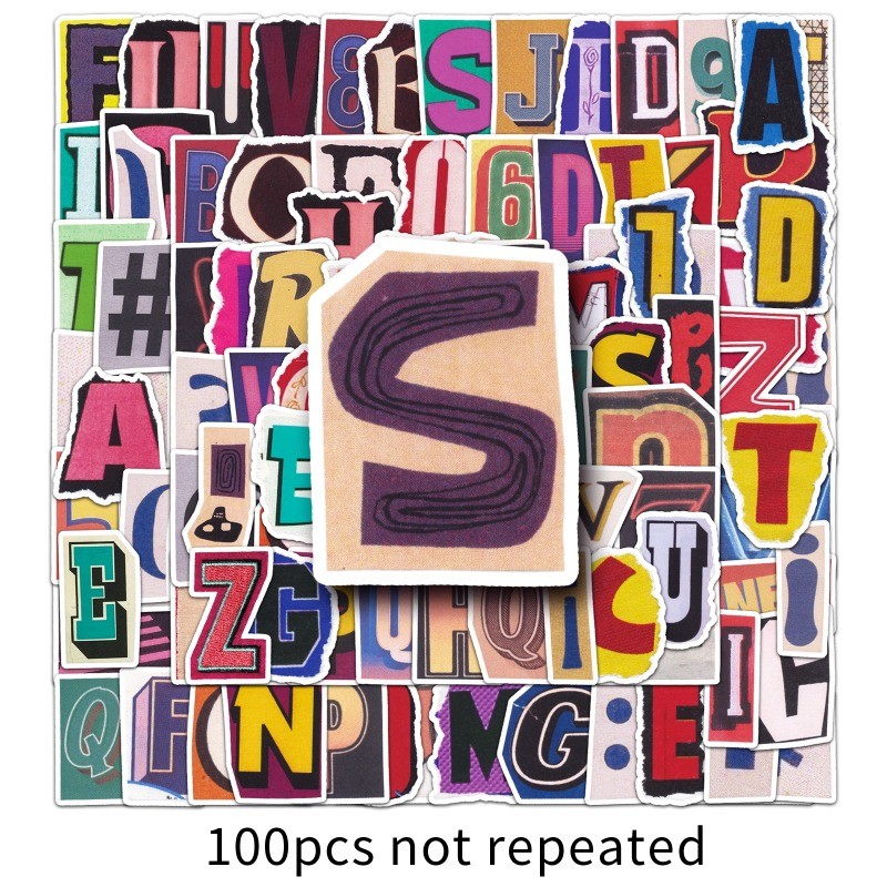 100 Pcs Distressed Letter Number Symbol Stickers Waterproof Decal ...