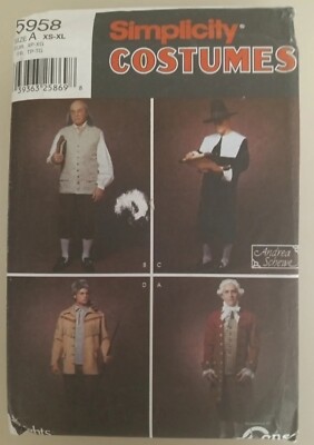 Simplicity 5958 Franklin Crockett Puritan British Mens Costume Size XS ...