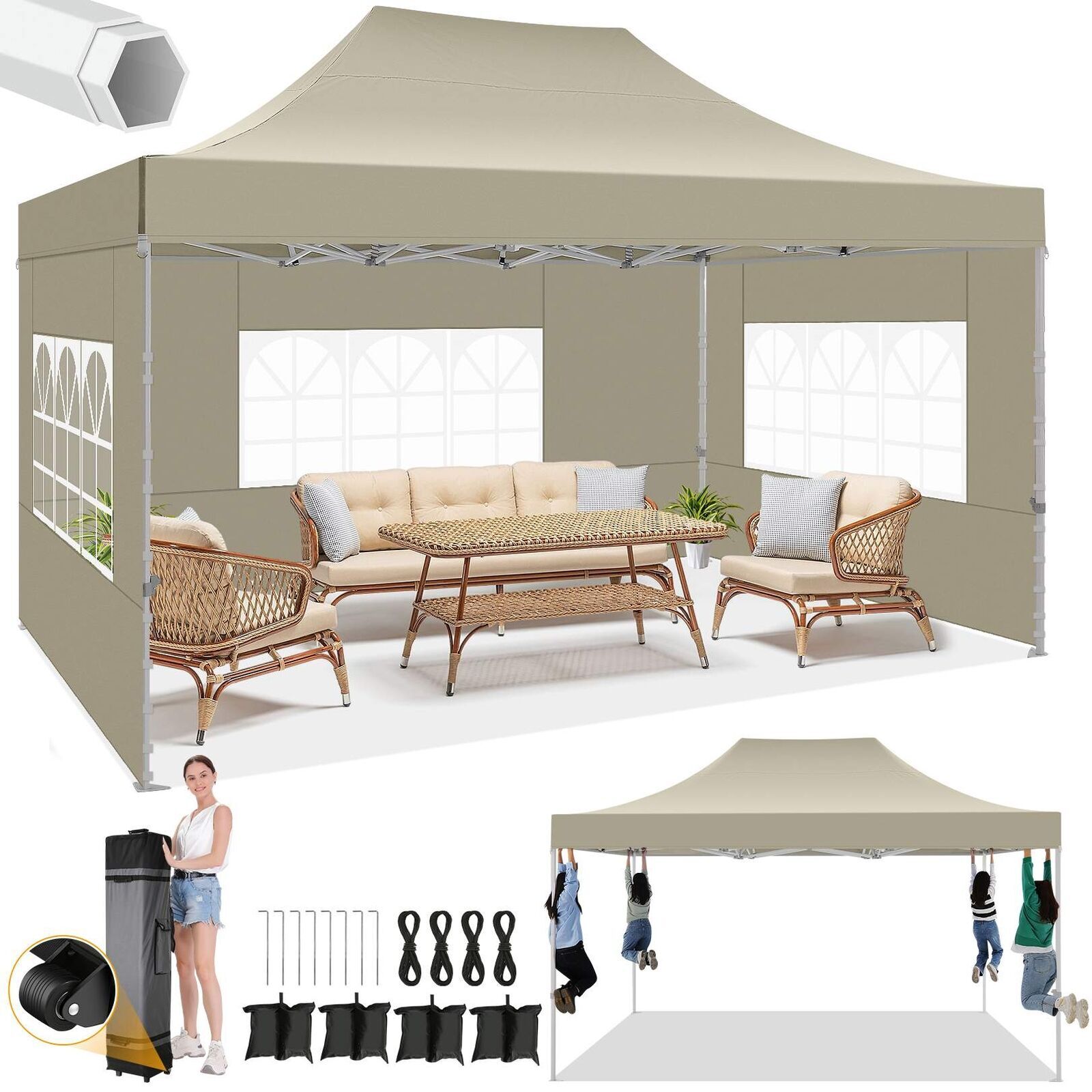 10 x 15ft Heavy Duty Ez Up Canopy, Commercial Instant Party Tent with ...