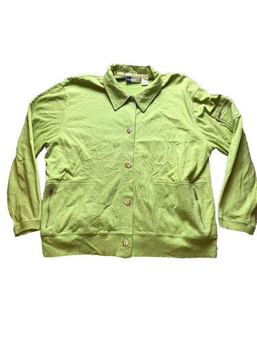 Onque Jacket Womens Large Keylime Green Button Front Zip Pocket Casuals ...