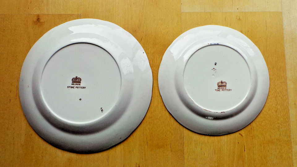 ANTIQUE STOKE POTTERY MELROSE PATTERN 9.5" DINNER PLATE & 8" SALAD ...