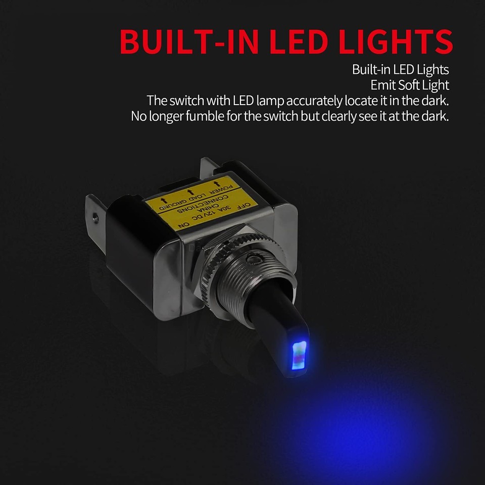 Blue LED Light 3Pin Rocker Toggle ON/Off Switch 30A 12V for Car Boat ...