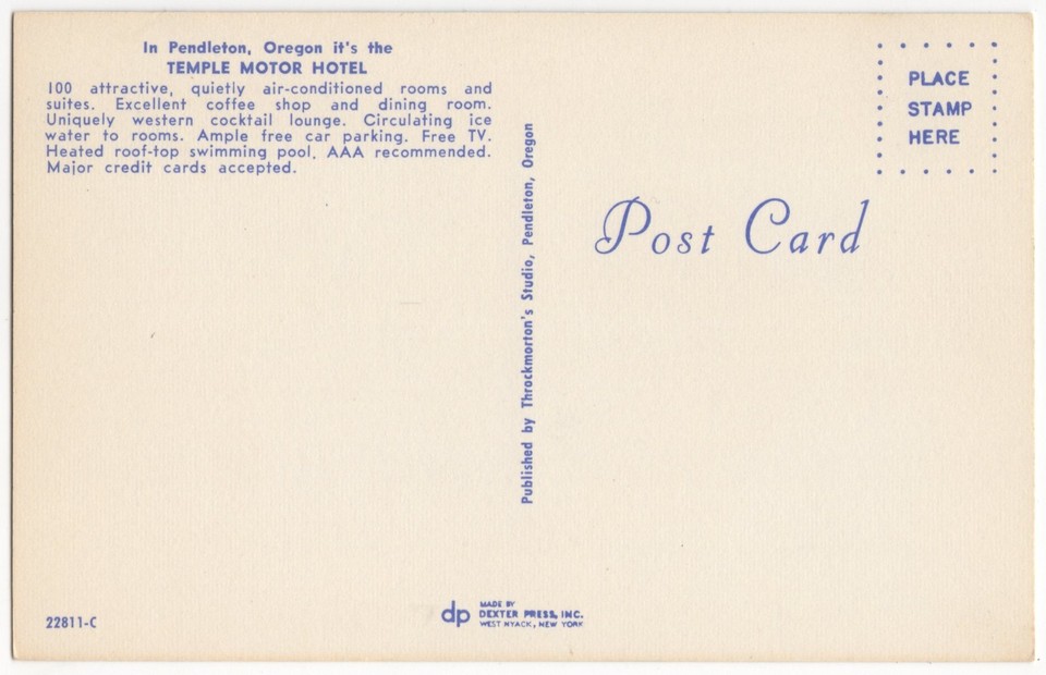 The Temple Motor Hotel Street Scene Old Cars Pendleton Oregon Chrome Postcard | eBay