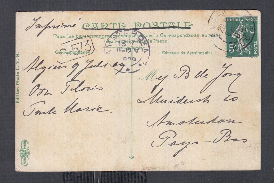 ALGERIA 1909 LA RUE MICHELET STREET IN ALGIERS POSTCARD TO AMSTERDAM ...