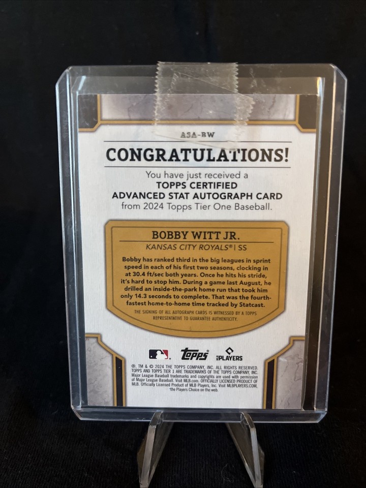 2024 Topps Tier One Bobby Witt Jr. Blue Foil Advanced Stat Auto /20 # ...
