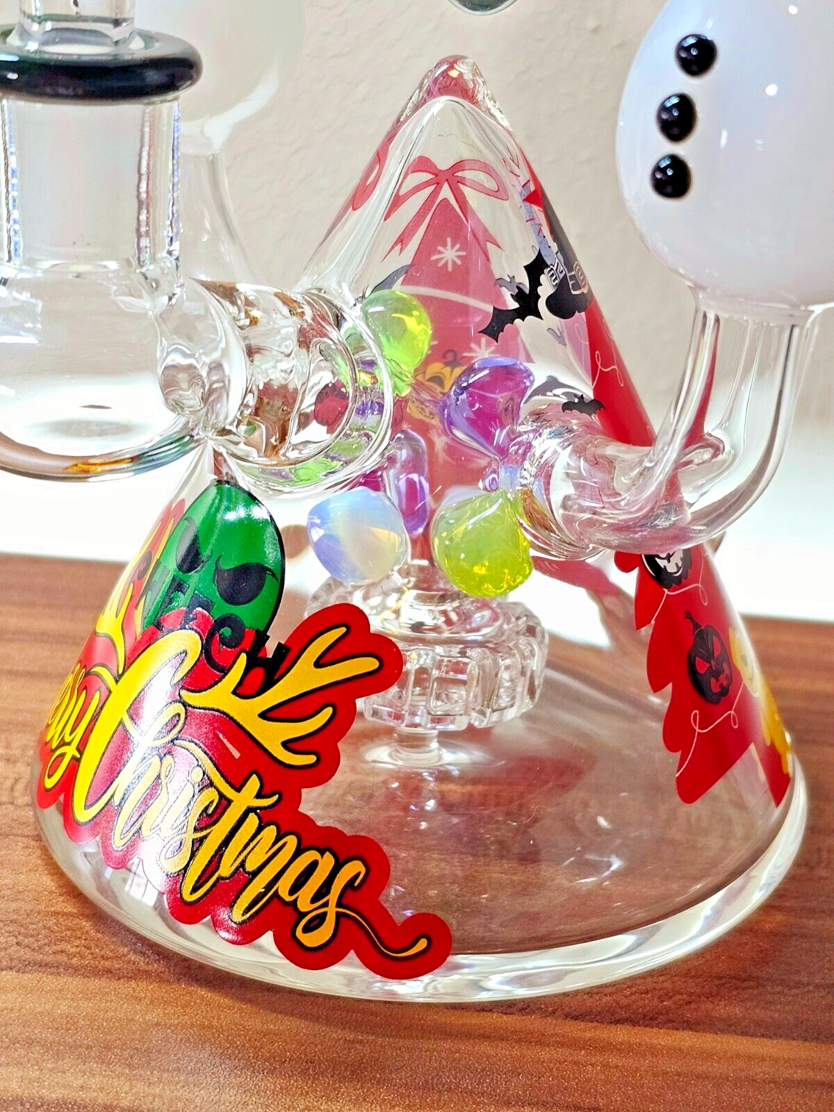 CHEECH GLASS Limited ed. Green Santa's skeleton 11" water pipe/hookah ...