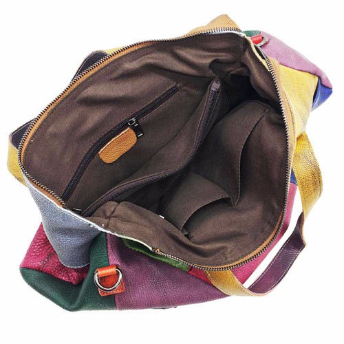 Multi-color Tote Handbag Genuine Leather Colorful Large Tote Bag For ...