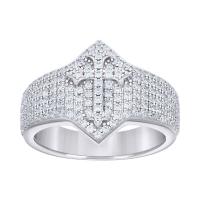 925 Sterling Silver Moissanite Men's Pointed Cross Pinky Ring 1 Ct ...