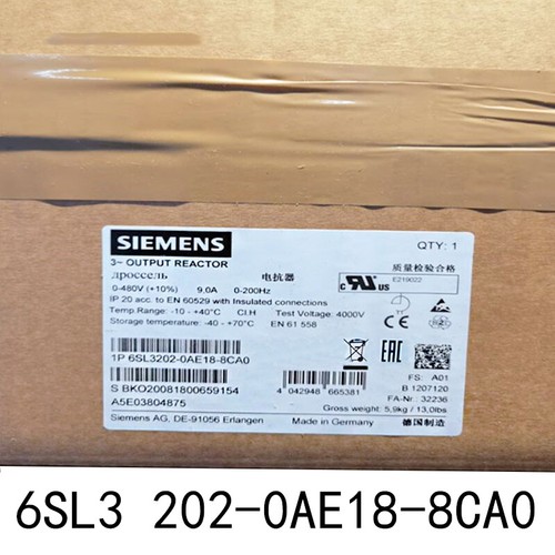 New Sealed Siemens 6SL3202-0AE18-8CA0 In Box Output Reactor 6SL3 202 ...