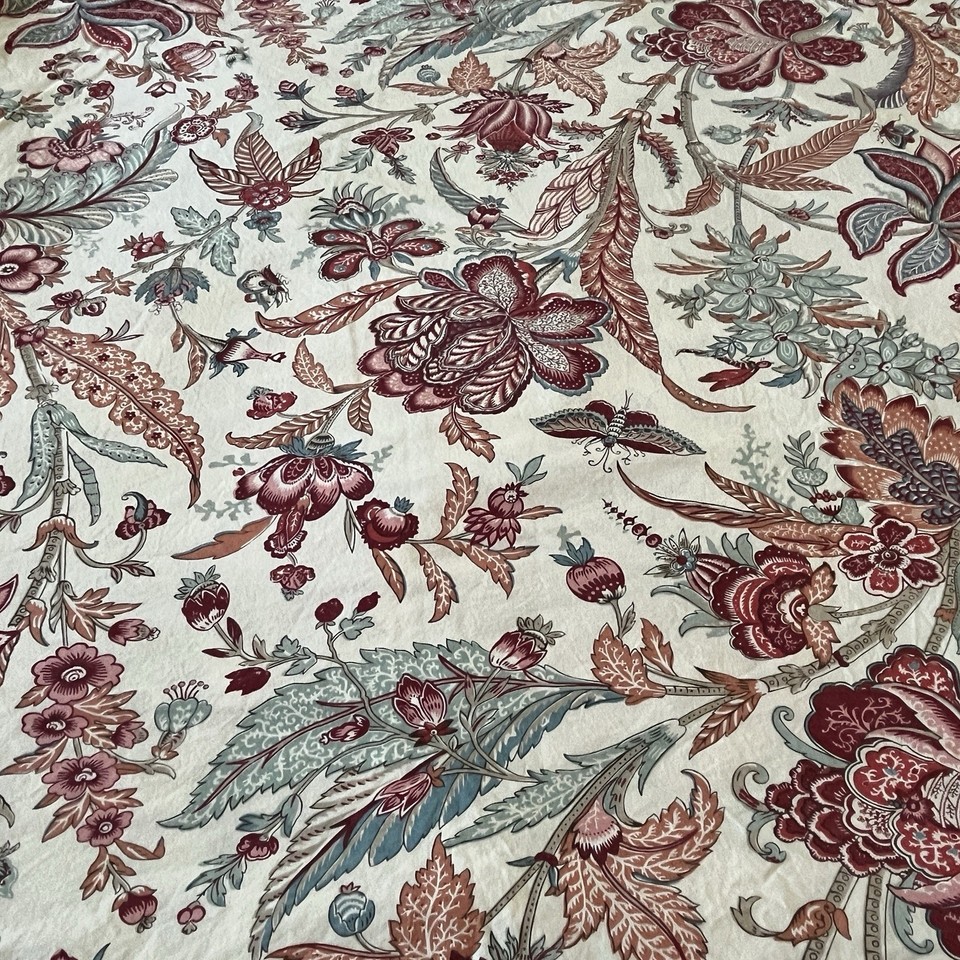 POTTERY BARN DEIDRE PALAMPORE KING Floral Red White Cotton DUVET COVER ...