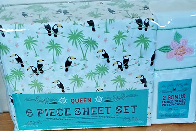 Tropical Parrot QUEEN Sheet Set 6 Piece Macaw Toucan Sheets and ...