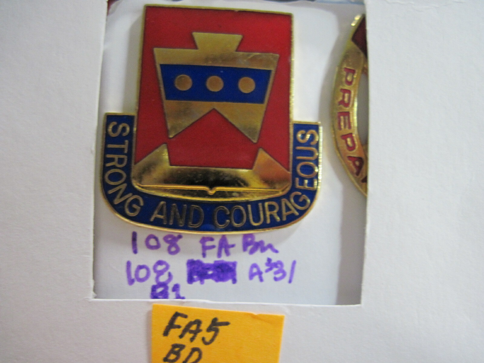 Army DI DUI CB clutchback 108th FIELD ARTILLERY BATTALION asmic #108B1 ...