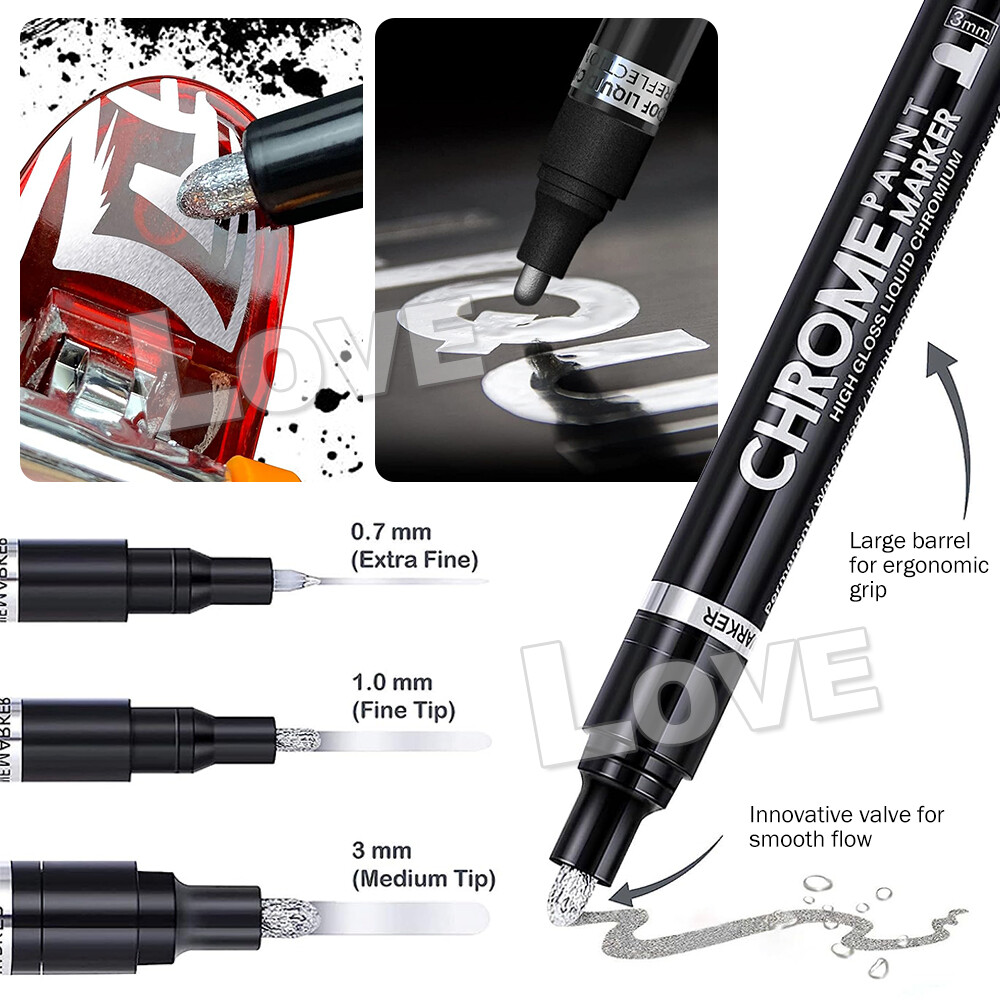 3pcs Liquid Chrome Marker Mirror Liquid Markers Pen Chrome Paint Pen ...