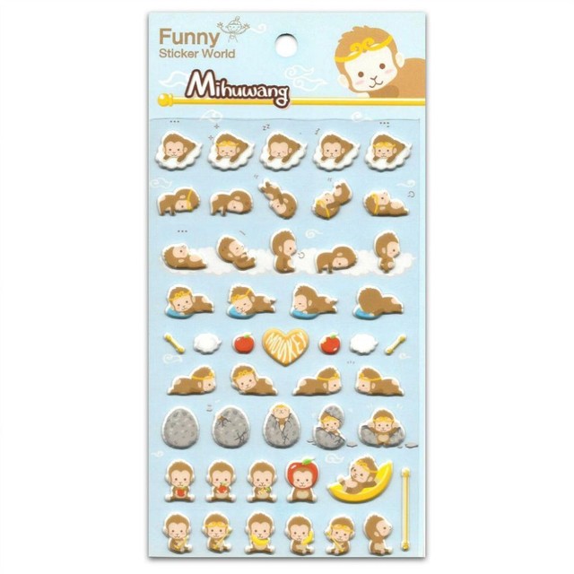 CUTE MONKEY STICKERS Sheet Animal Puffy Vinyl Craft Scrapbook Mihuwang ...